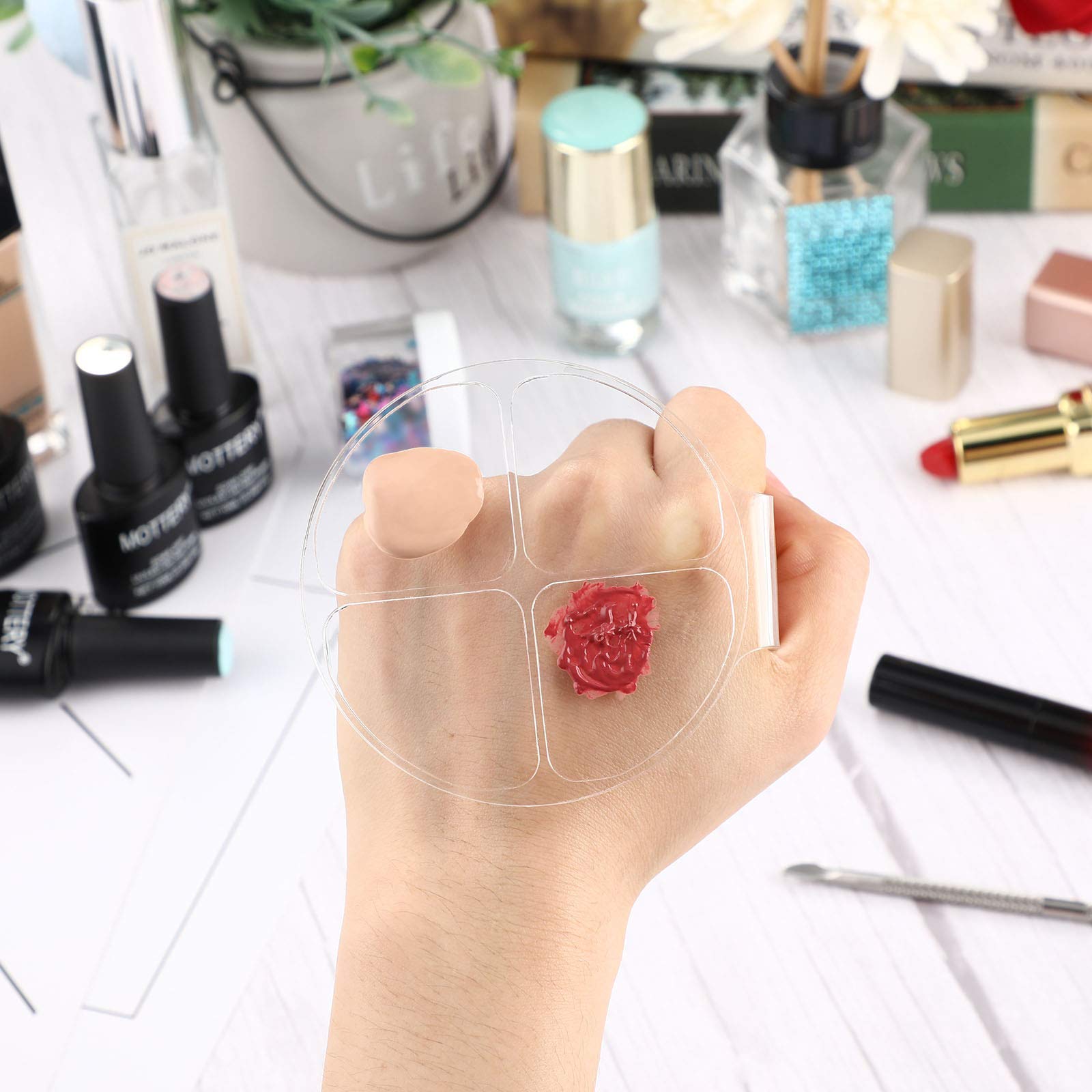 2 Pcs Acrylic Makeup Palette, Foundation Mixing Palette, Hand-held Makeup Spatula Nail Art Manicure Tray Clear Cosmetic Spatula for Beauty Salon Color Cream Mixing Foundation