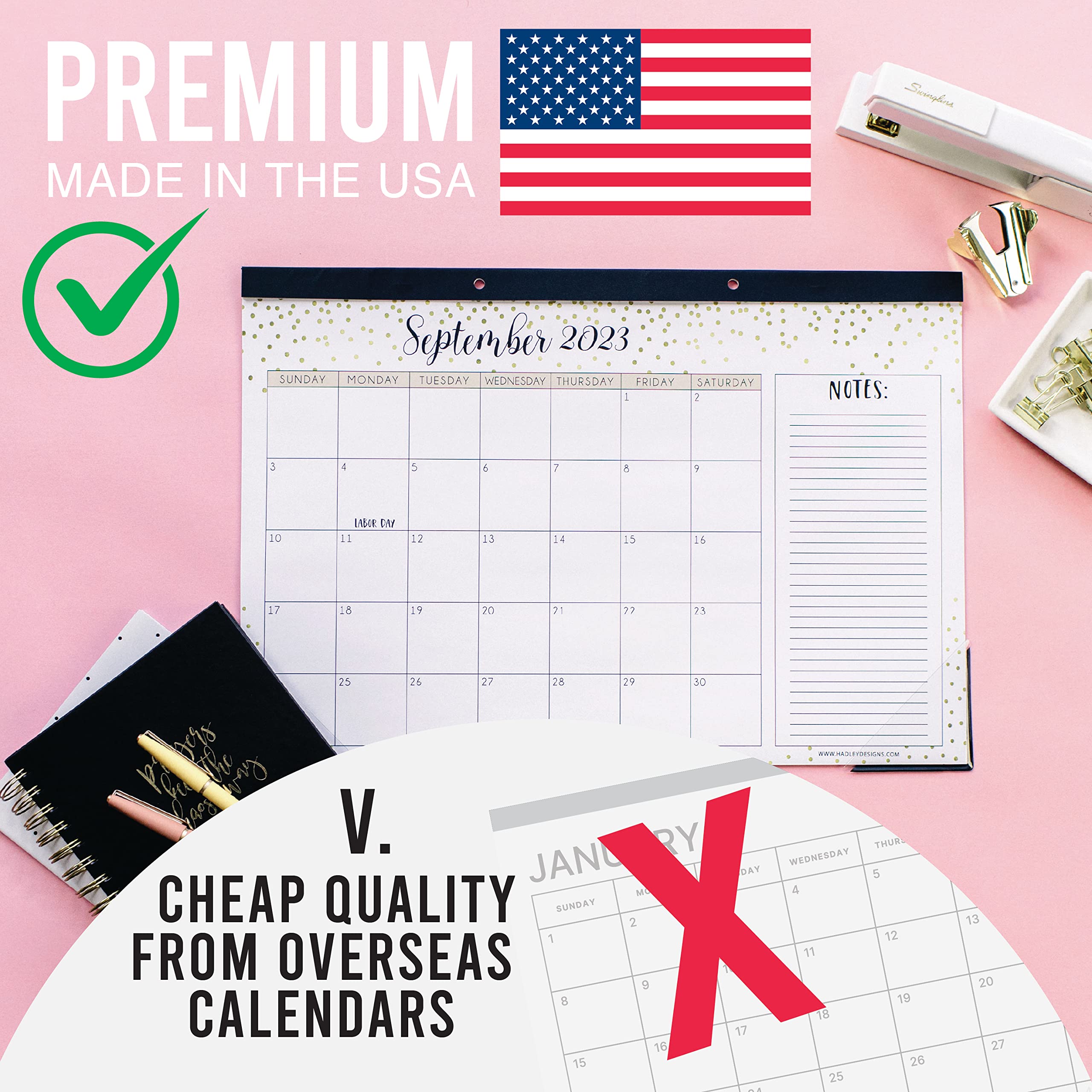 1 Gold Large Desk Calendar 2023-2024 Calendar Desk Pad, 1 Magnetic Weekly Meal Planner Dry Erase Board For Refrigerator, Large Calendar For Wall Calender 2023, Kitchen Conversion Chart