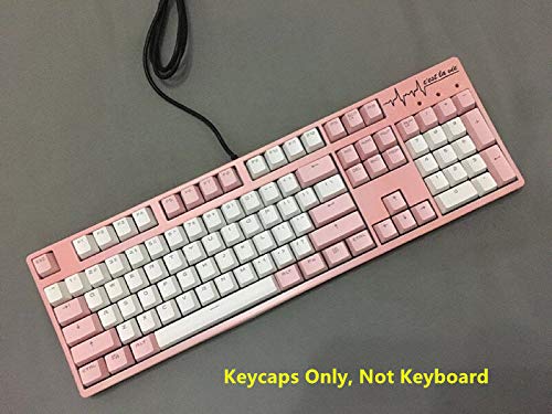 104 Keys Pink White Doubleshot Laser Carving Thick PBT Keycaps ANSI Layout OEM Profile for Cherry MX Gaming Mechanical Keyboard (Pink&Blue)