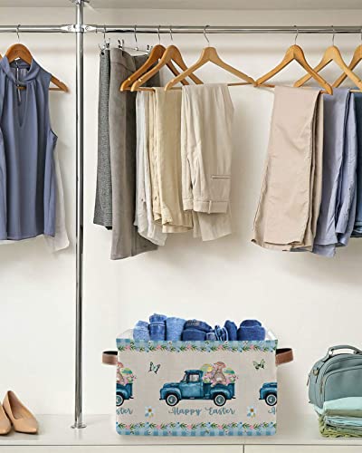 1 PCS Large Storage Basket Bins Waterproof Fabric, Easter Rectangular Storage Box for Shelf Closet Organizer Easter Egg Easter Bunny Butt Blue Plaid Spring Holiday Rustic