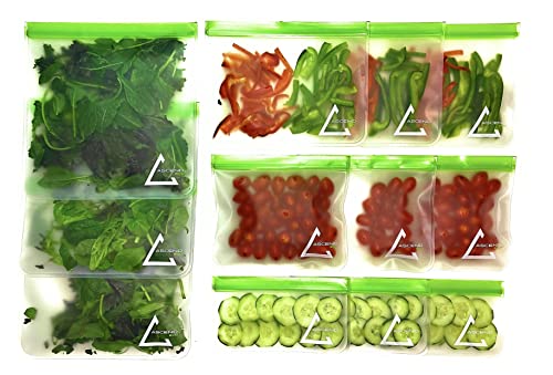 12 Pack Food Storage Bags - Durable & Reusable Food Storage Bags with Zipper Closure - BPA Free, & Leak Proof Zip Lock Bag for Sandwiches, Snacks, Gallons - Size 8.66" x 8.66" safe