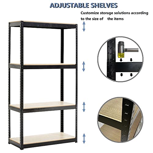 4 Tier Metal Shelving Unit Adjustable Garage Storage Utility Rack Heavy Duty Shelves Organization Multipurpose Shelf Warehouse Basement Kitchen Living Room Pantry - 31.49" x 14.47" x 59β Black