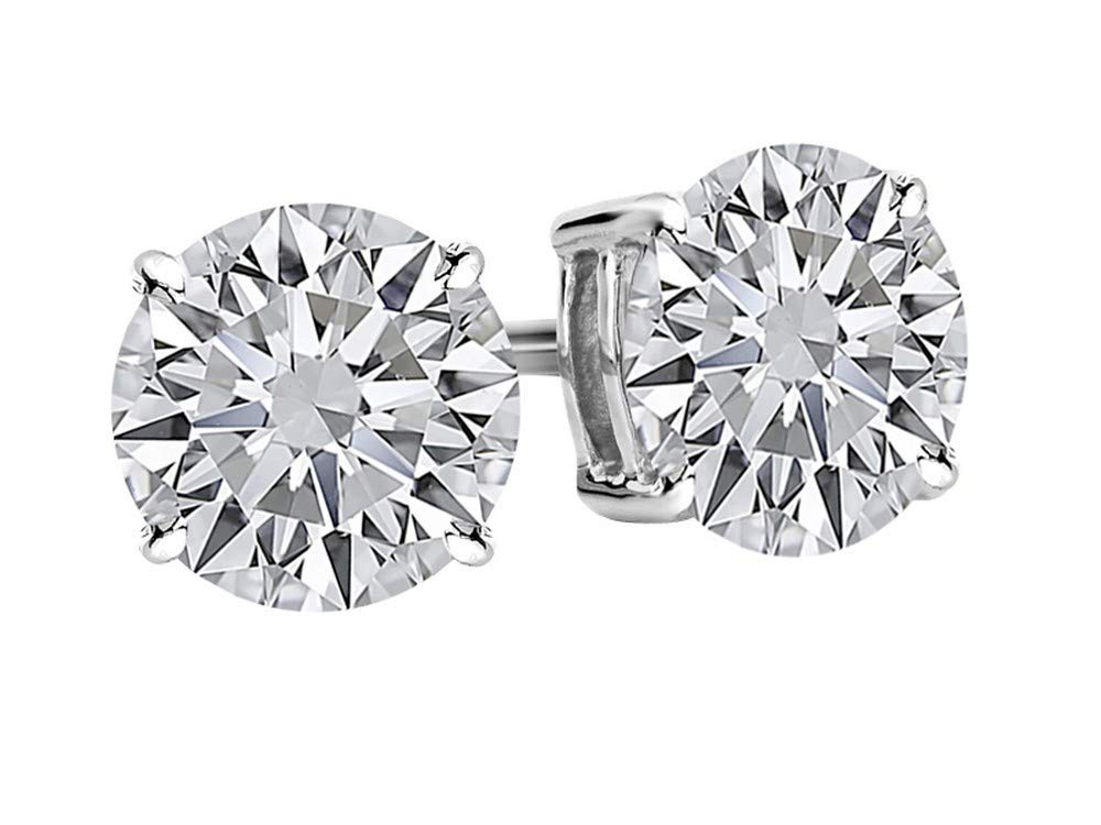 1 1/4 1.25 Carat Total Weight White Round Diamond Solitaire Stud Earrings Pair set in 14K White Gold 4 Prong Screw Back (H-I Color SI2-I1 Clarity)
