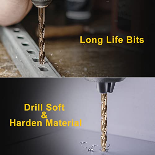 16PCS Impact Drill Bit Set for Metal, Cobalt Drill Bits High Speed Oxide Twist Jobber Drill Bit Set for Hardness Alloy Steel Wood Aluminum Cast Iron 1/16"-1/2"