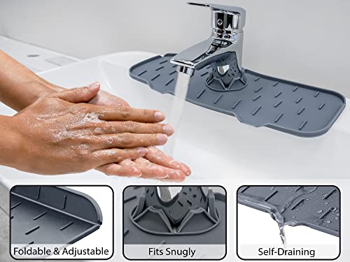 1 Pcs Grey Silicone Faucet Handle Drip Catcher Tray - Drip Catcher for Sink Faucet – Kitchen Faucet Drip Mat - Sink Faucet Splash Guard - Faucet Pad - Counter Faucet Mat - Silicone Sink Protector !