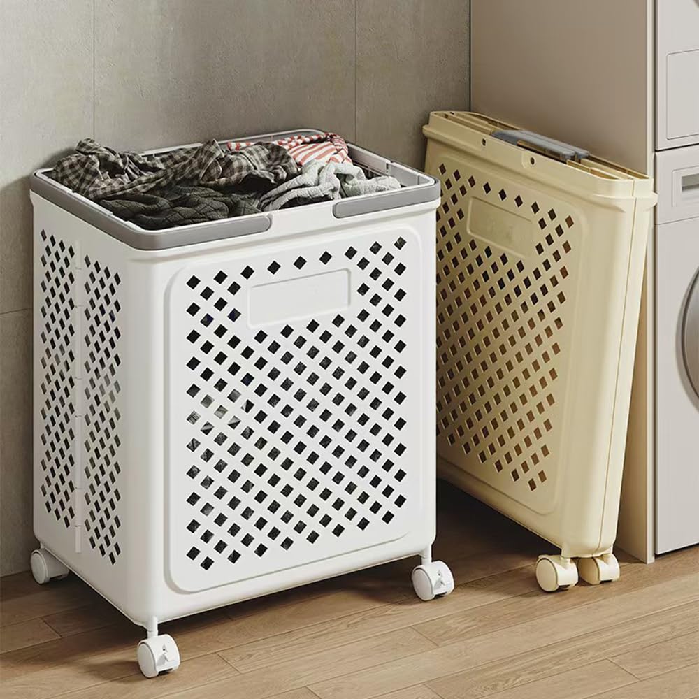 1 Large Laundry Basket, with Wheels Laundry Hamper Large Capacity Foldable Laundry Basket, Multi Functional Organizerused for bathroom, balcony, and home tidying (white)