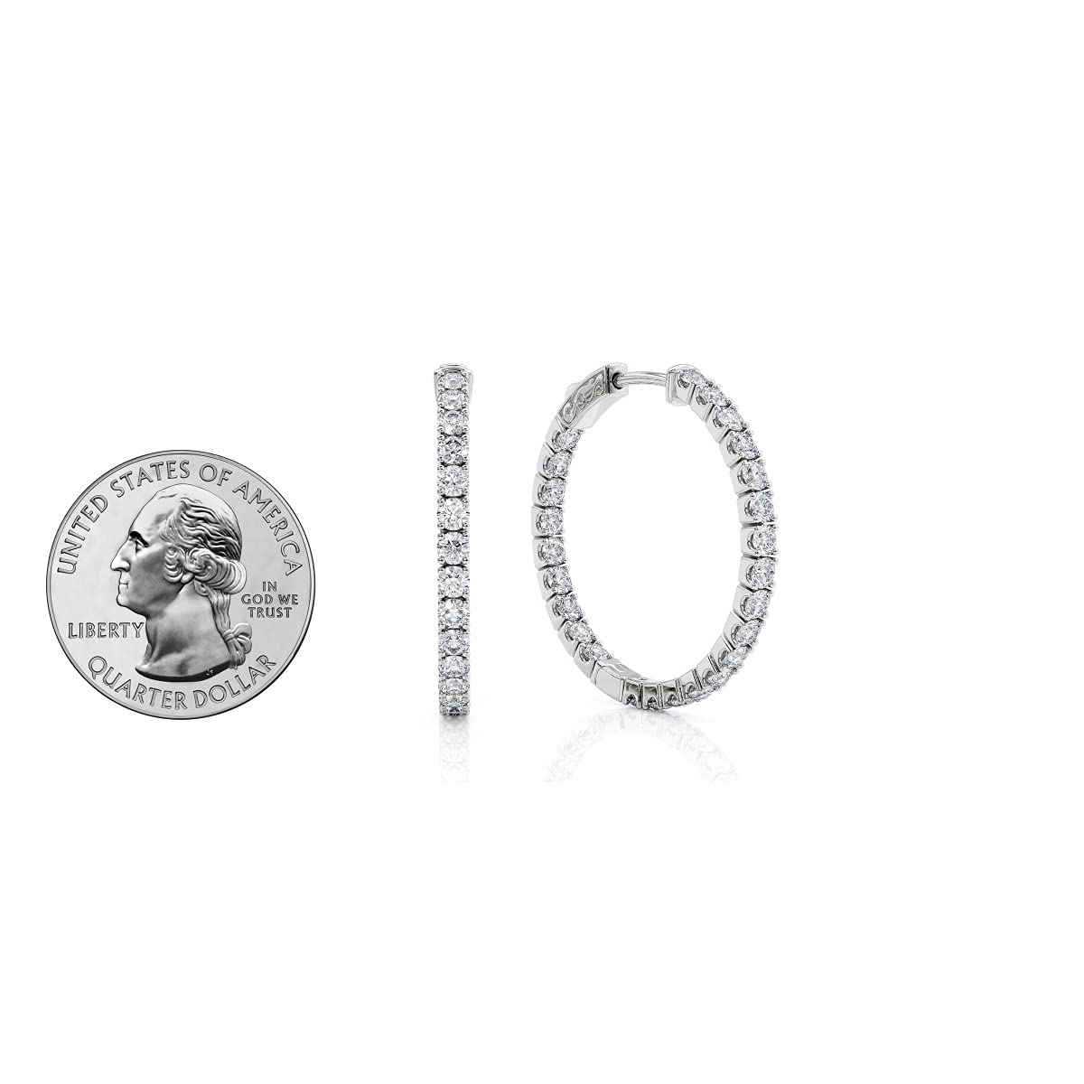 1 Carat Diamond Inside Out Hoop Earrings for Women in 14k White Gold G-H Secure Lock by Beverly Hills Jewelers