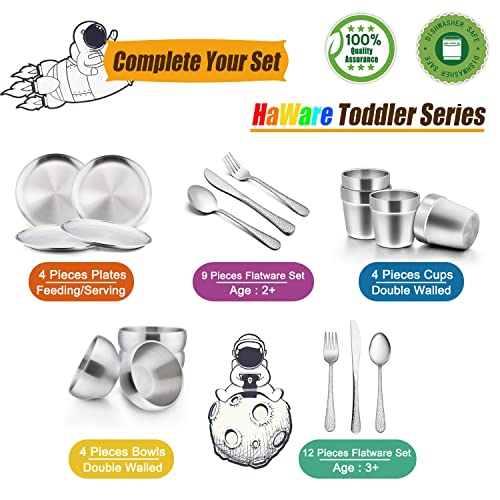 12-Piece Kid Silverware Flatware Set, HaWare Stainless Steel Toddler Preschooler Eating Utensils, Metal Cutlery for Self Feeding, Mini Flatware Set for Home Kitchen School, Healthy and Dishwasher Safe