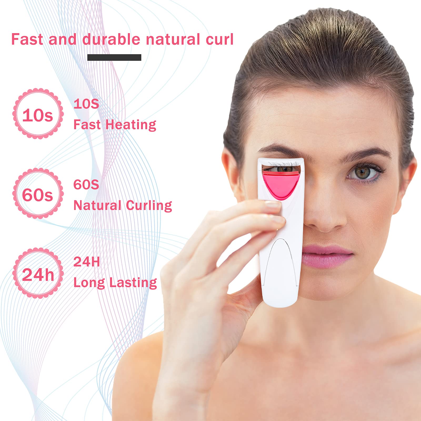 2 Pieces Heated Eyelash Curler Electric Eyelash Curlers Painless Safety Design with Double Silicone Curling Pad for Women Long Lasting Naturally Eyelashes (Pink)