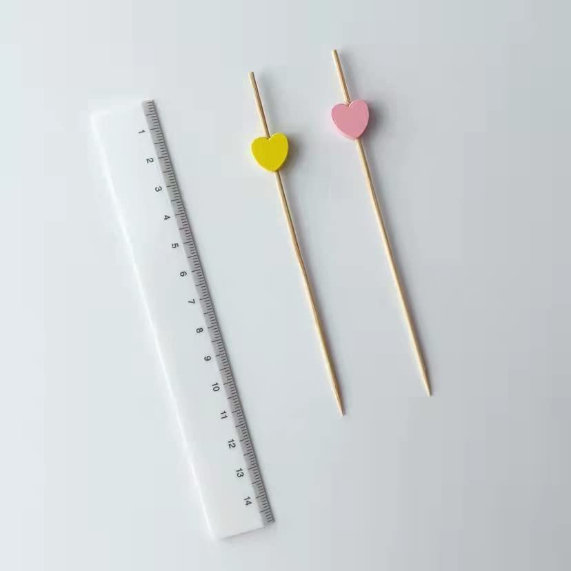 100 Pack Fruit Toothpicks, Heart-Shaped Bamboo Cocktail Picks, Natural Bamboo Toothpicks for Appetizers Fruit Cake Dessert Barbecue Snacks Sandwiches (Multicolor)