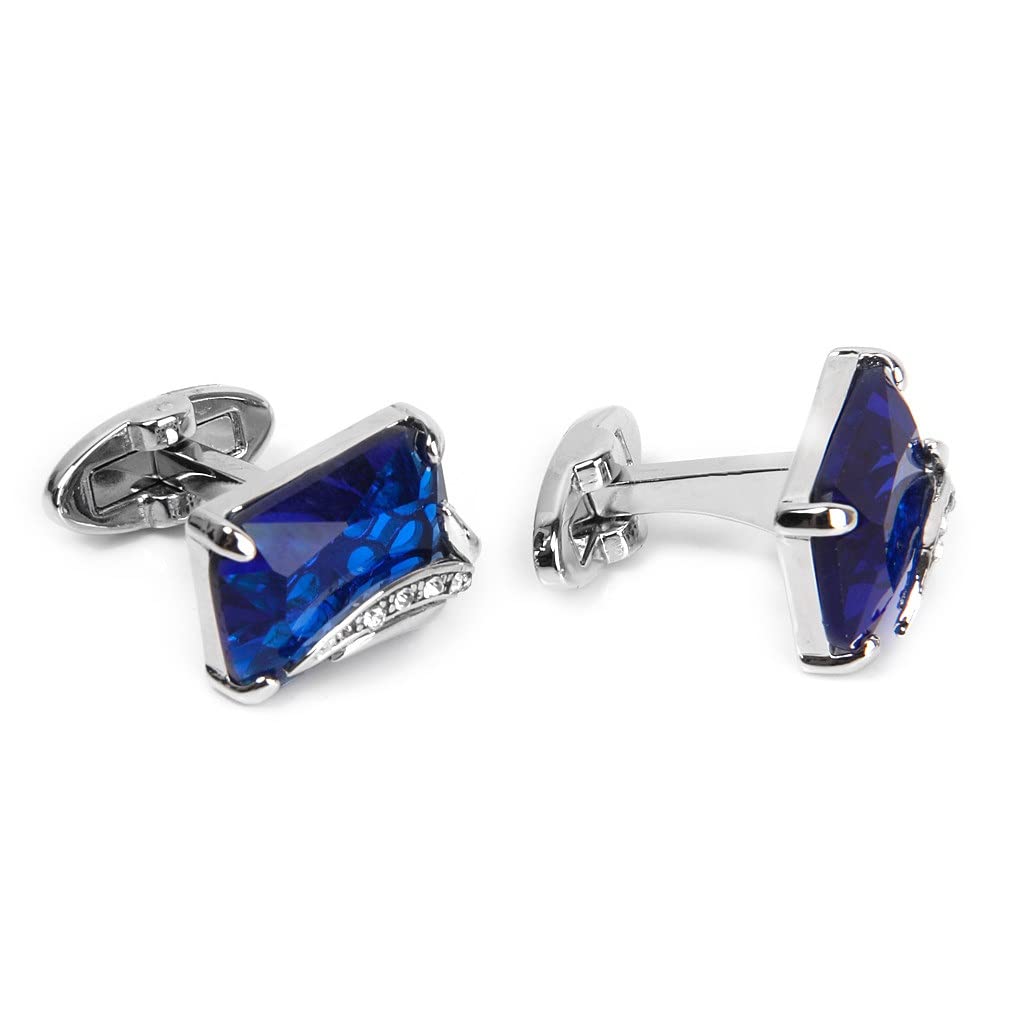 1 Pair of Cufflinks Men's Rectangle Blue Crystal Cufflinks Shirt Cuff Links Wedding Party Groom Gift (Color : A, Size : One Size) (A One Size)