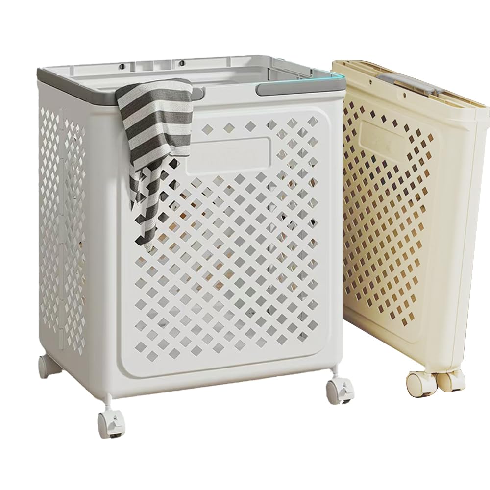 1 Large Laundry Basket, with Wheels Laundry Hamper Large Capacity Foldable Laundry Basket, Multi Functional Organizerused for bathroom, balcony, and home tidying (white)