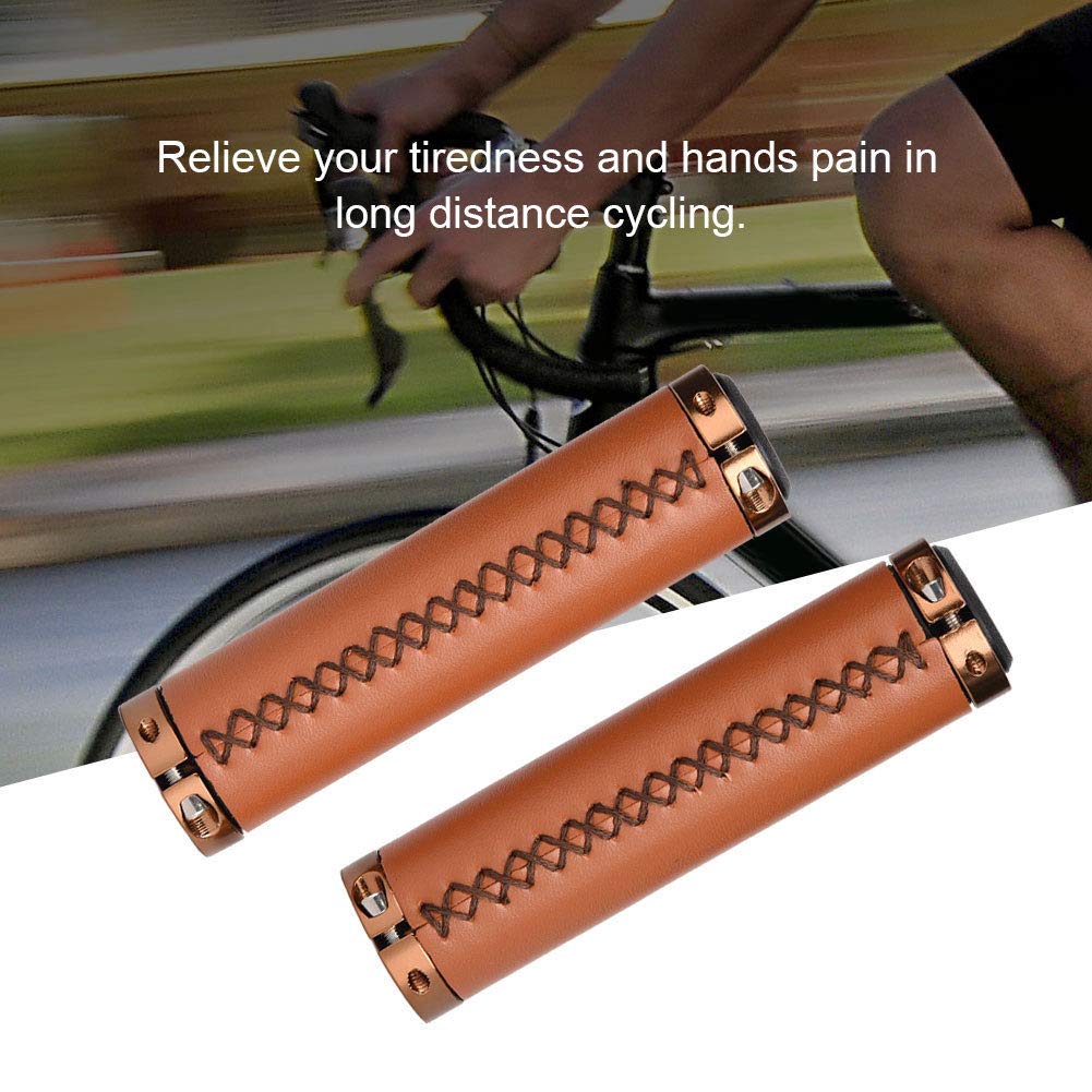 1 Pair Mountain Bike Lock-on Faux Leather Non-Slip Bicycle Handlebar Grips,Perfect Bike Accessories Brown