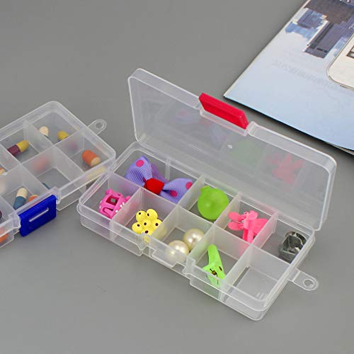 10 Removable Grid Compartment Clear Rectangle Plastic Storage Box, Jewelry and Crafts Organizer Container with Adjustable Dividers(1 Pack)