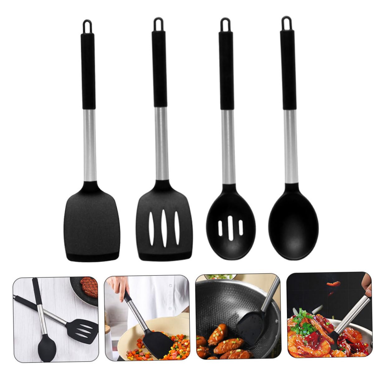1 Set kitchen set stainless steel cookware silicone kitchen utensils non-stick utensils frying utensils dinnerware+sets stainless steel cooking utensils cooking spatula rice scoop