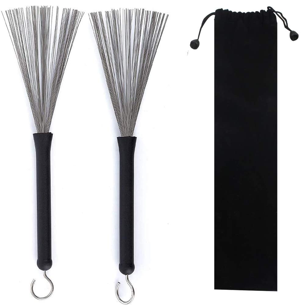 1 Pair Drum Brushes Retractable Drum Wire Brushes Drum Sticks Brush Comfortable Rubber Handles, Perfect Gift for Rock Band, Country music, Folk,Drummers