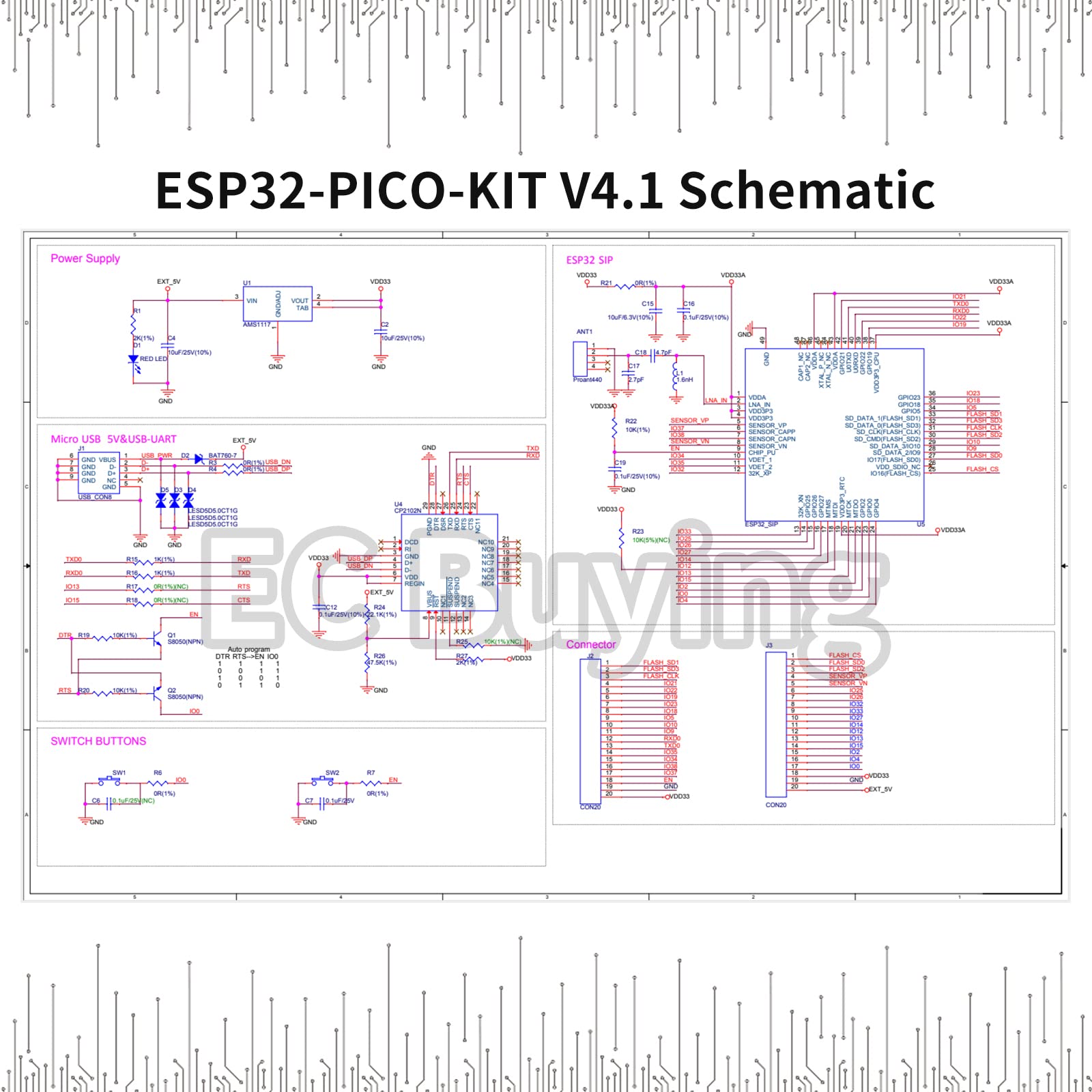 000 EC Buying ESP32-PICO-KIT Development Board, Integrated ESP32-PICO-D4 Module Built-in ESP32 Chip Embedded 2.4 GHz WiFi & Bluetooth Dual Module 32-Bit Microprocessor Mini Development Board I2C SPI