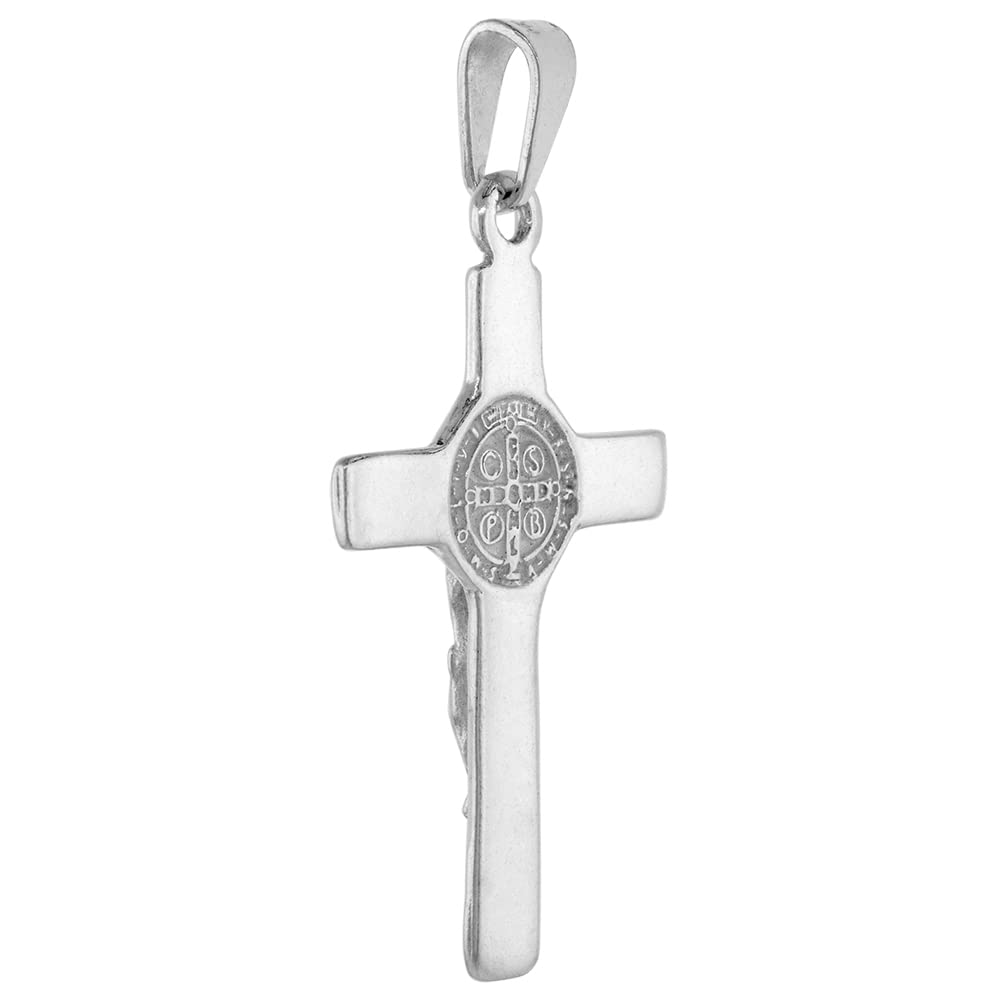 1 inch Sterling Silver St Benedict Crucifix Pendant for Women abnd Men Solid High Polished NO Chain Included