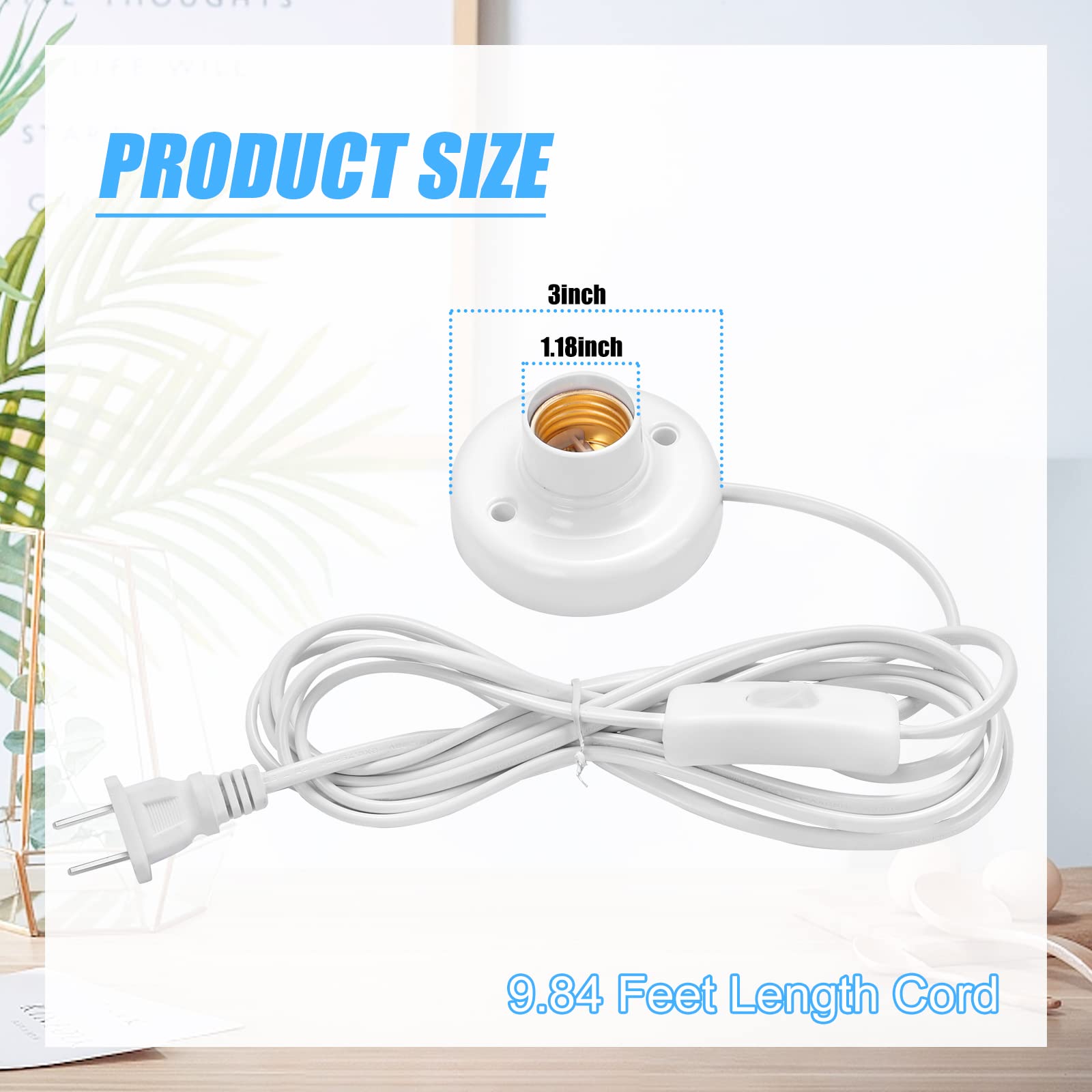 1 Pcs 9.84 ft Light Socket with Cord E26/ E27 Light Bulb Socket with On/Off Switch Hanging Light Cord Extension,for Garage Installation Lighting (1)