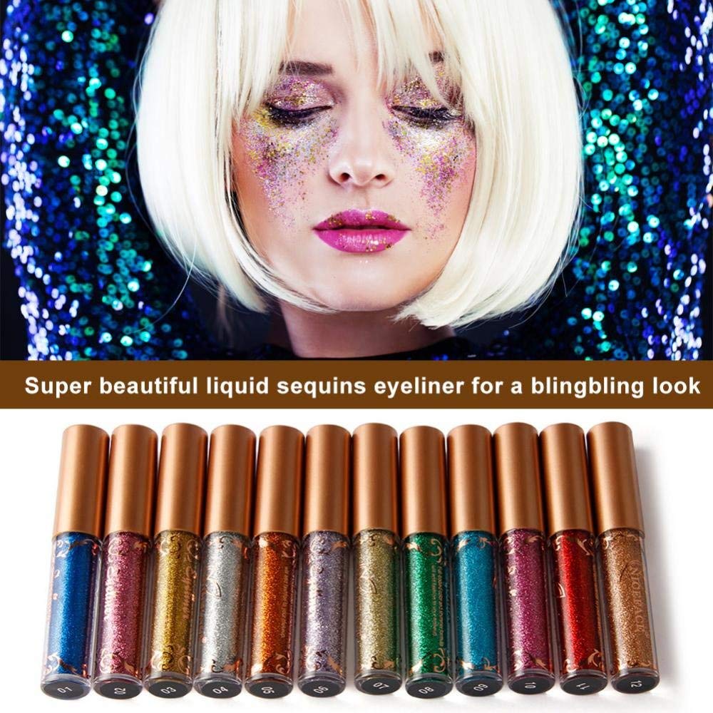 12 Colors Glitter Diamond Eyeliner Liquid Shining Metallic Eyeliner Eye Makeup (Blue#01)
