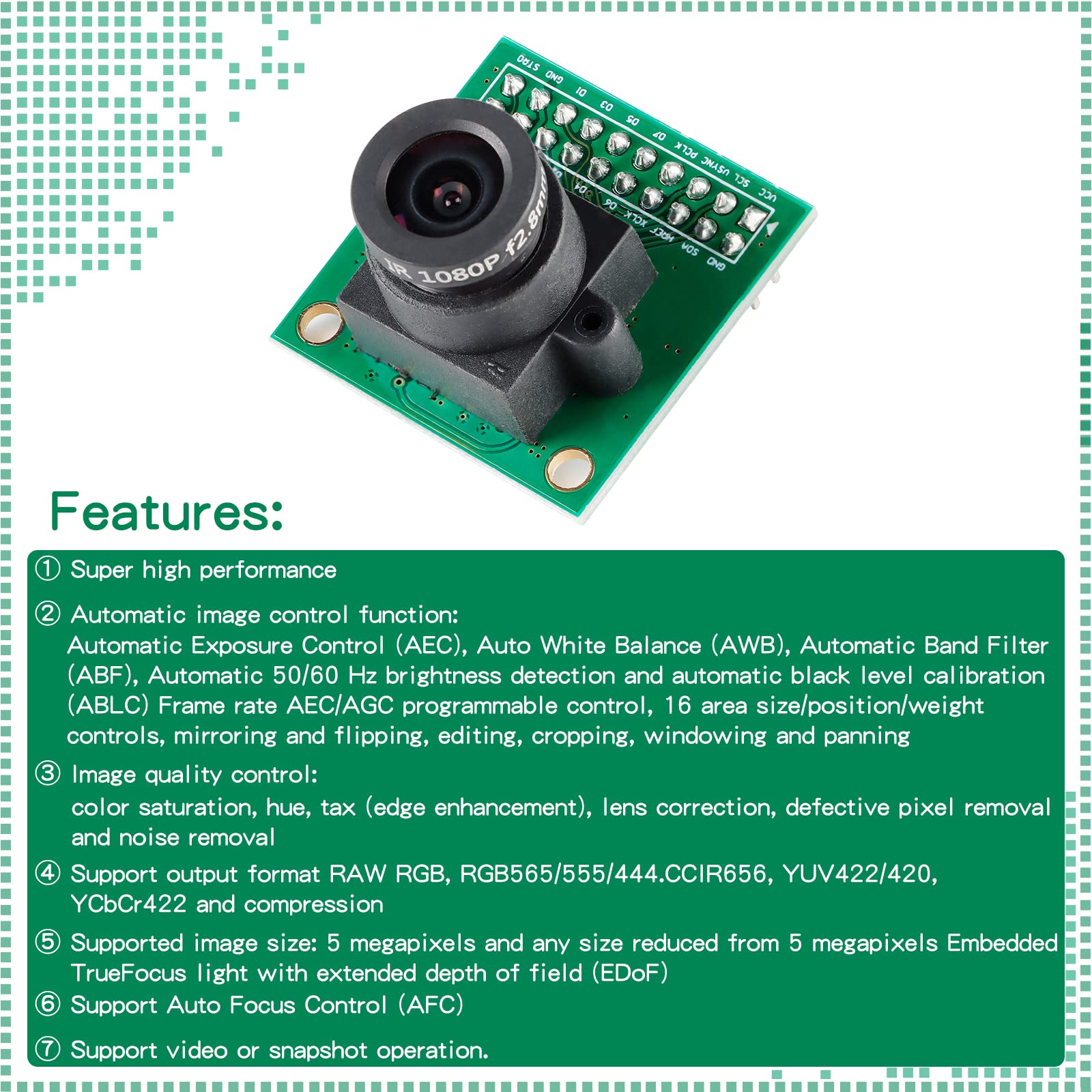 000 EC Buying OV5642 5Million Camera Module 3.3V 5.0V Image Sensor Module Mini Advanced Lens/Wide Angle Manual Fine Focus/JPEG Output Interface/High Transmittance Lens/ISP MIPI Interface