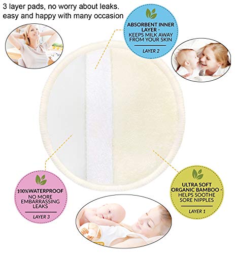 12pcs Bamboo Nursing Breast Pads with Laundry Bag - Contoured Leak-Proof Breastfeeding Nipple Pad for Maternity, Reusable Nipple Covers for Breast Feeding (Pastel Touch, 4.5 inch)