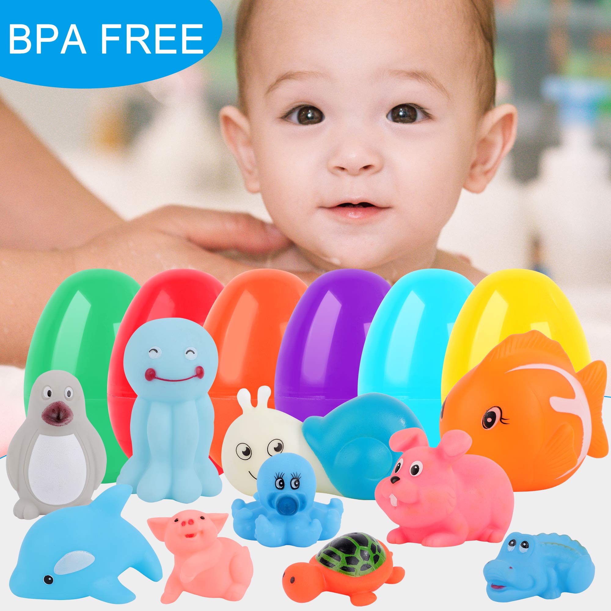 10 Packs Jumbo Size Easter Eggs (3.9'') with 10 Packs Assorted Animal Squirters for Kids Easter Egg Hunt Games, Bath Water Toys For Easter Basket Stuffers, Carnivals School Supplies and Gift Exchange