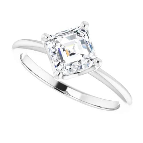 1 CT Asscher Cut Colorless Moissanite East West Engagement Ring, Wedding/Bridal Ring Set, Solitaire Style, 925 Sterling Silver Vintage Antique Anniversary Promise Ring Gift for Her (5.5)