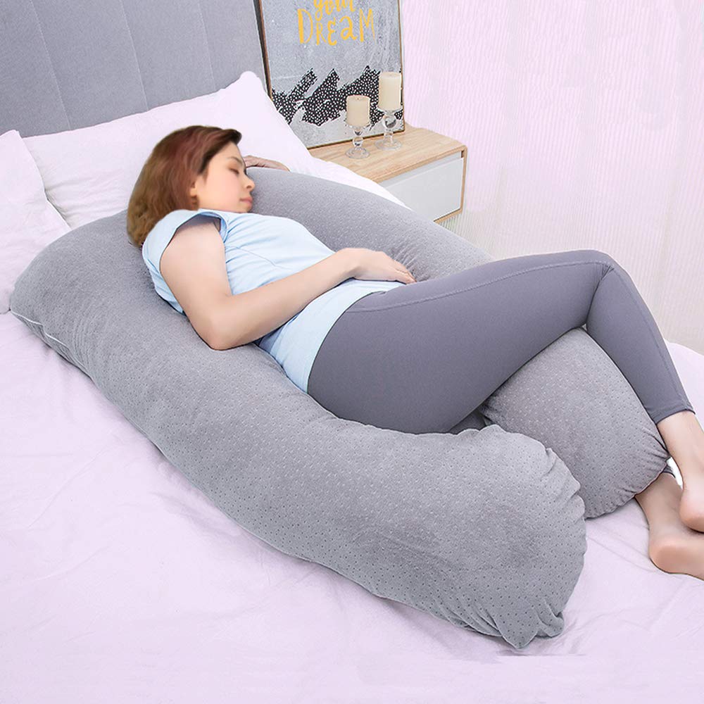 1 MIDDLE ONE U Shaped Pregnancy Pillowcase, Breathable Velour Replacement Pillow Cover Case with Zipper for Maternity Pillow, Fit 55βx31β Full Body Pillow (Grey)
