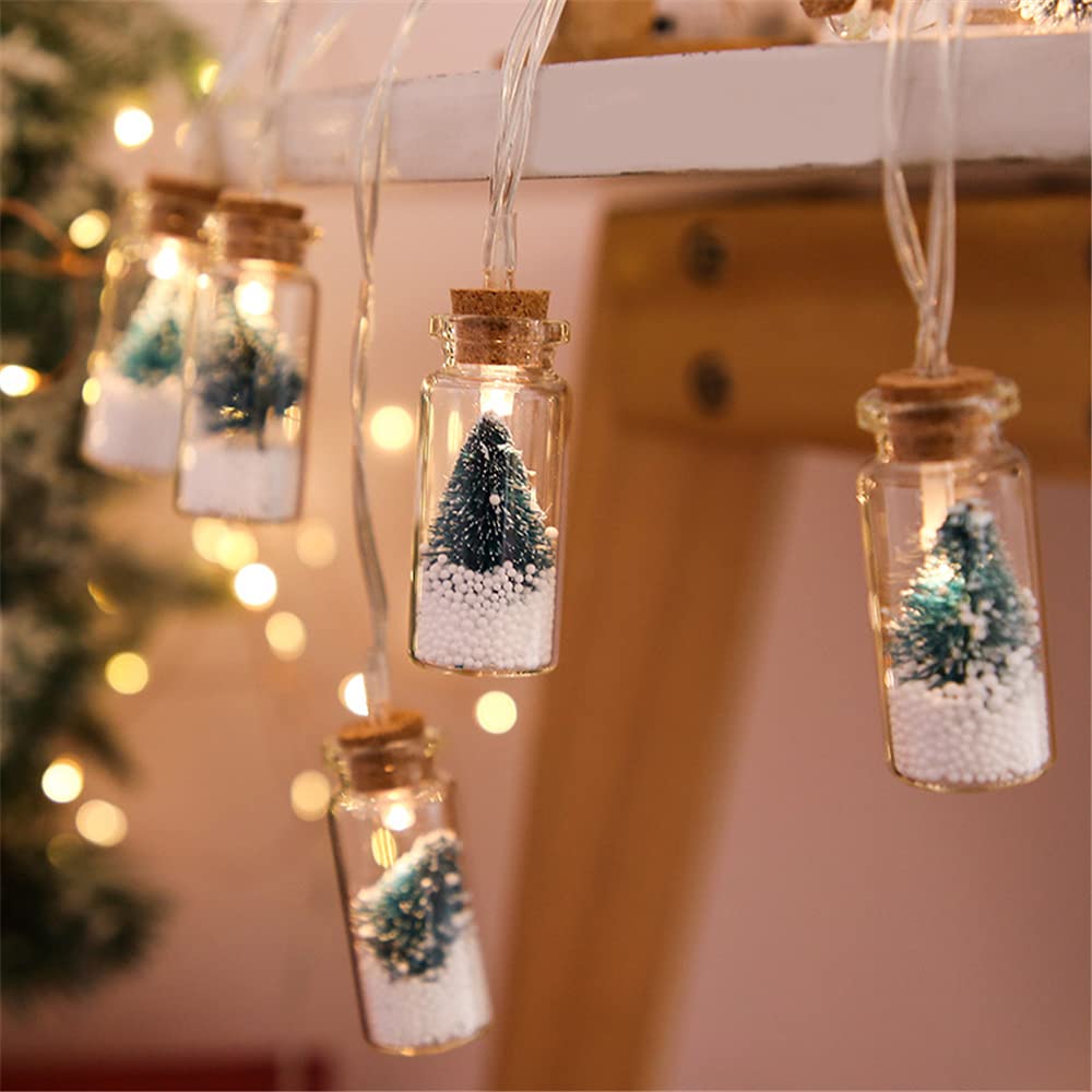 10LED Christmas Decorations Light,Mini Snow Globe Bulb Snowflake Xmas Tree Battery String Lights,Wishing Bottle Decor Indoor Outdoor Fairy Light for Home New Year Party Warm White (A, 4.9FT 10LED)