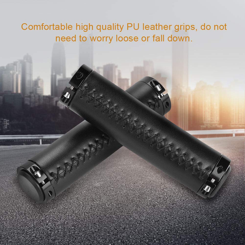1 Pair Mountain Bike Lock-on Faux Leather Non-Slip Bicycle Handlebar Grips,Perfect Bike Accessories Brown