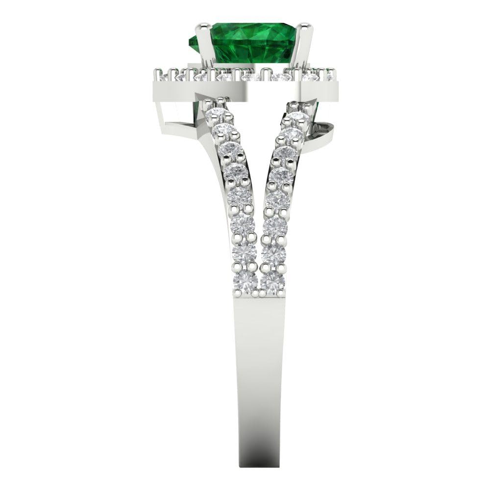 1.75 Carat Heart cut Custom Engraving Halo split shank faux Green Emerald Engagement Everlasting Ring 14k White Gold 8