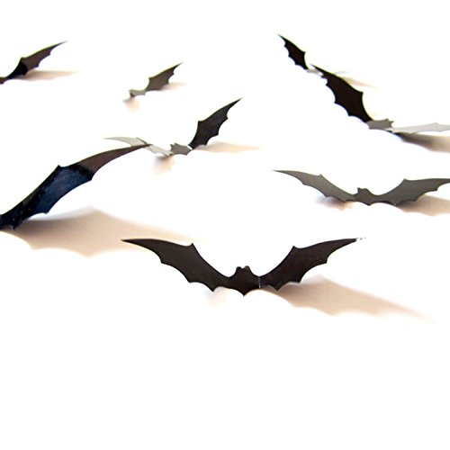 120 PCS DIY Halloween Party Supplies PVC 3D Decorative Scary Bats Wall Decal Wall Sticker Halloween Eve Decor Home Window Decoration Set Black