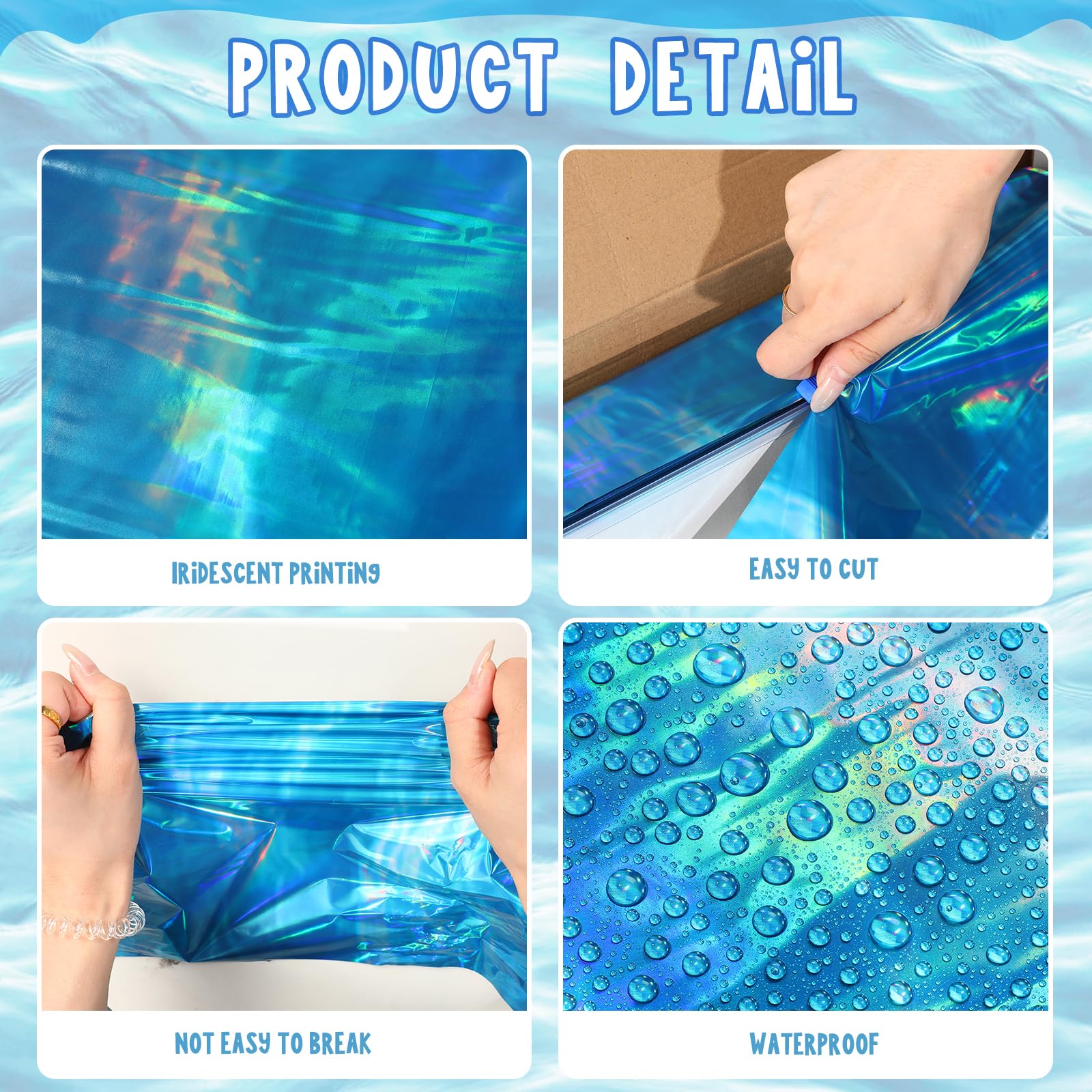 1 Roll 1200 Inch X 54 Inch Iridescent Under The Sea Tablecloth Ocean Wave Tablecloth Plastic Disposable Iridescent Table Covers Backdrop for Ocean Under The Sea Mermaid Pool Beach Party Decorations