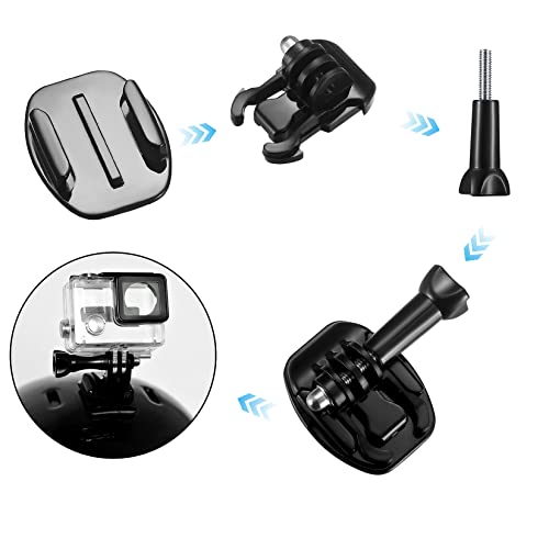 18 Set Helmet Adhesive Sticky Mounts, Flat Curved Adhesive Helmet Sticky Mounts with Accessories Kit, Compatible with GoPro Hero 10/9/8/7, Fusion, 6/5/4, Session, 3+/3/2/1, Action Camera
