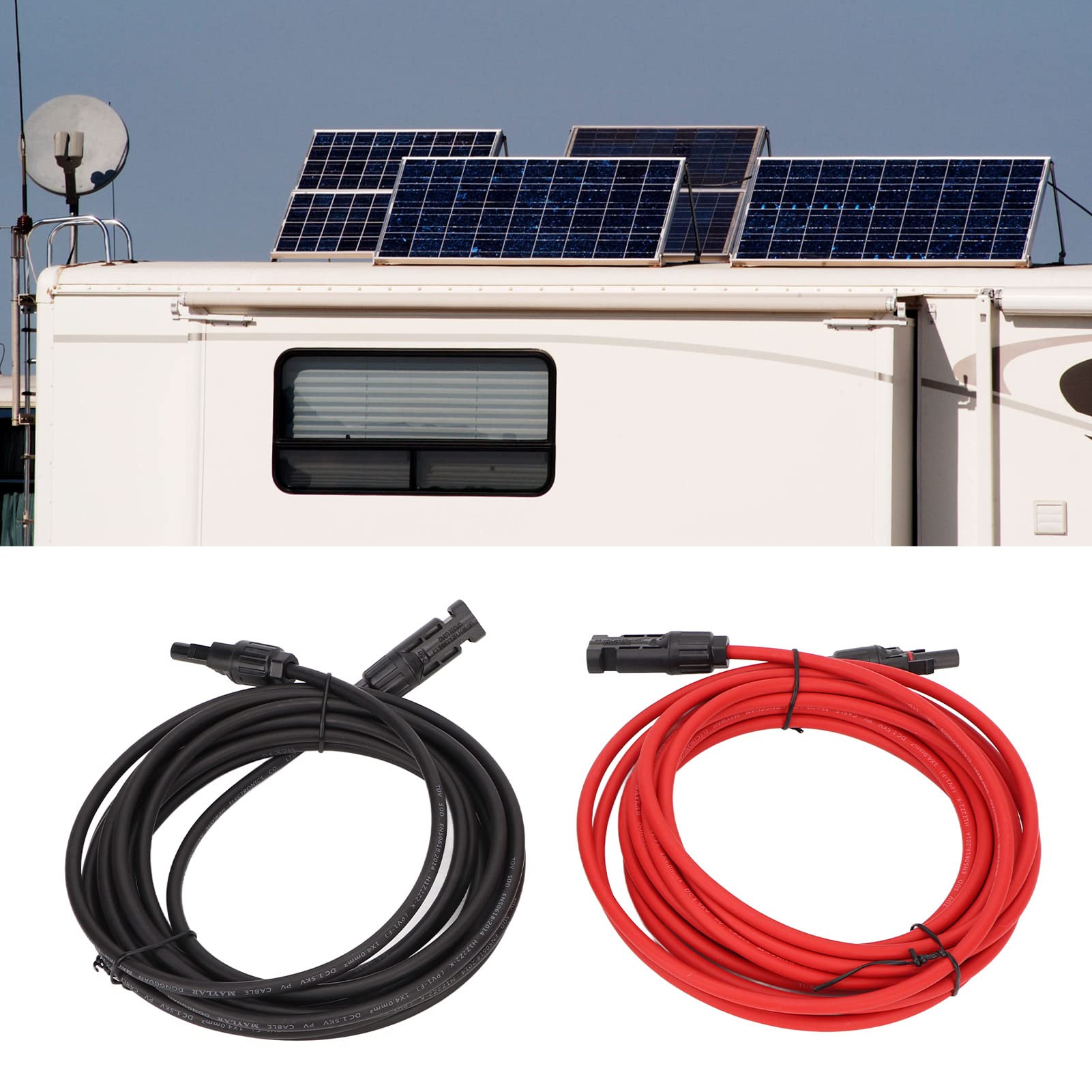 1 Pair of Solar Panel Wire with Connector,Withstand Voltage DC1000V 30A 12AWG Wire Diameter Solar Adapter Extension Cable for Photovoltaic System (4m)