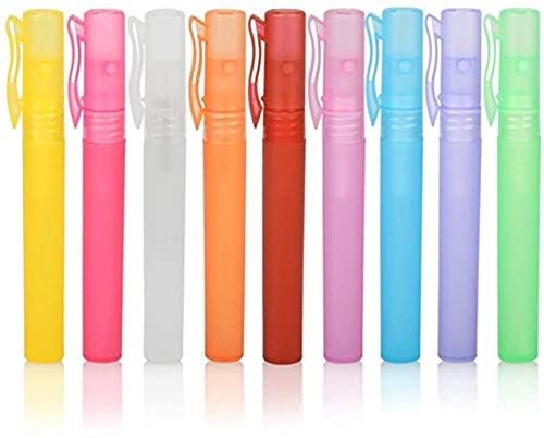 10ml Pen Clip Fine Mist,10 Pcs Plastic Frosted Atomizer Vials Empty Portable Refillable Pump Spray Bottle Perfume hand Sample Tube Travel Makeup Container (Color Random)