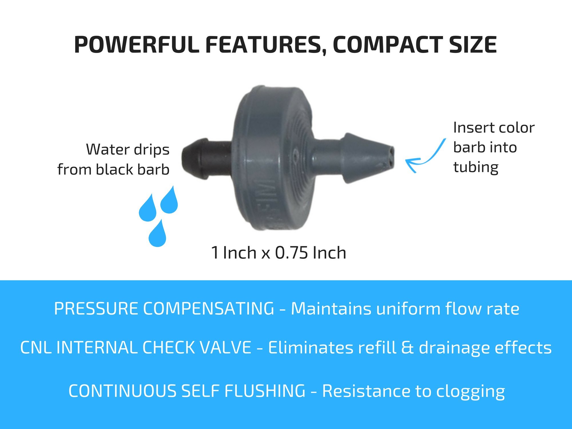 1 GPH Netafim Woodpecker Jr Pressure Compensating Dripper Emitters (35-Pack) Kit with Hole Punch Tool and Goof Plugs for Drip Irrigation Systems