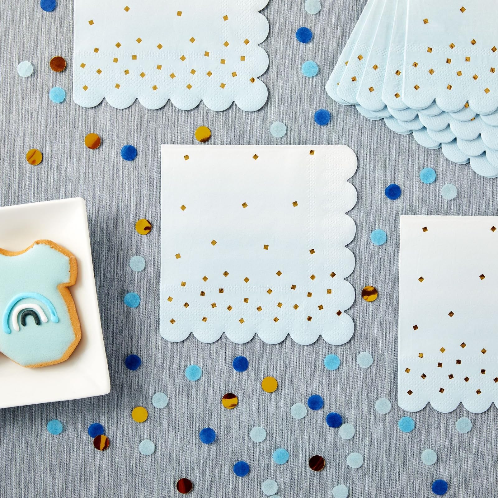 100 Pack Cocktail Napkins for Girl Baby Shower, Wedding, Birthday Party (5 x 5 in, Ombre Blue)