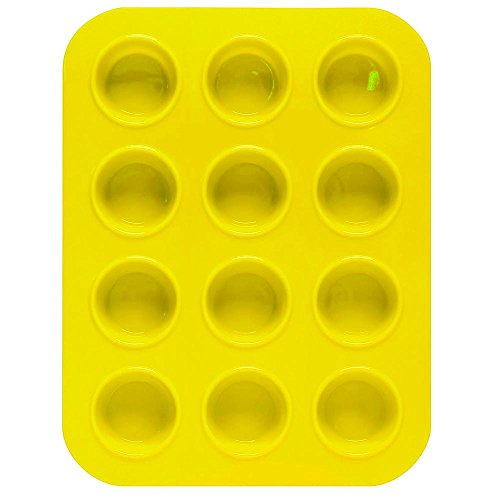 1 Mini Muffin Silicone 12 Cup Cavity Cookie Cupcake Bakeware Pan Soap Tray Mold Silicone Muffin Pan 12 Cups Regular Silicone Cupcake Pan Muffin Cakes Tart Bread BPA Free and Dishwasher Safe 9.5" x