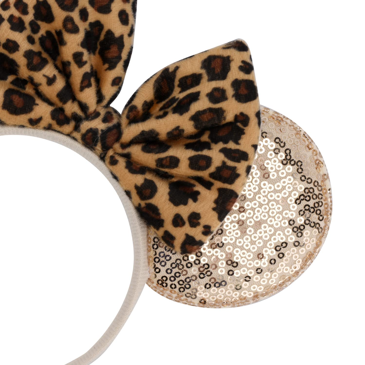 1 Pcs Mouse Ears Headband and 1 Pcs Mouse Ears Scrunchies with Bow Hairs Accessories for Girls Women Boys Birthday Party (Leopard)
