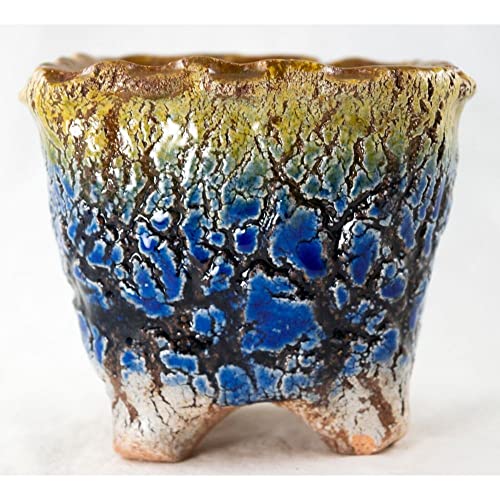 1 Pcs Square Handmade Bonsai, Cactus & Succulent, Accent Plant Pot 4"x 4"x 3.5" + Mesh