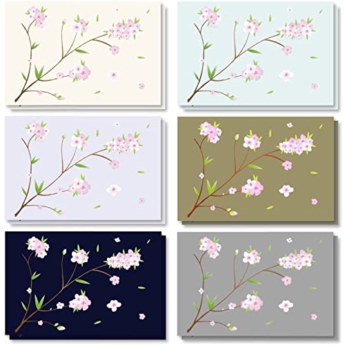 120-Pack Cherry Blossom Note Cards with Envelopes, Blank Vintage-Style Thank You Notes, Bulk Box Set for Wedding Small Business, Birthday (6 Floral Designs, 4x6 In)