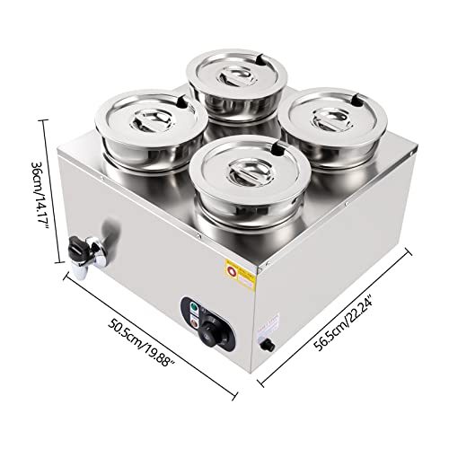 110V Commercial Soup Warmer ,Electric Food Warmer Adjustable Temp. 86-185℉, Stainless Steel Countertop Soup Pot with Tap, Food Warmer for Cheese/Hot Dog/Rice (4x4.2 Qt)