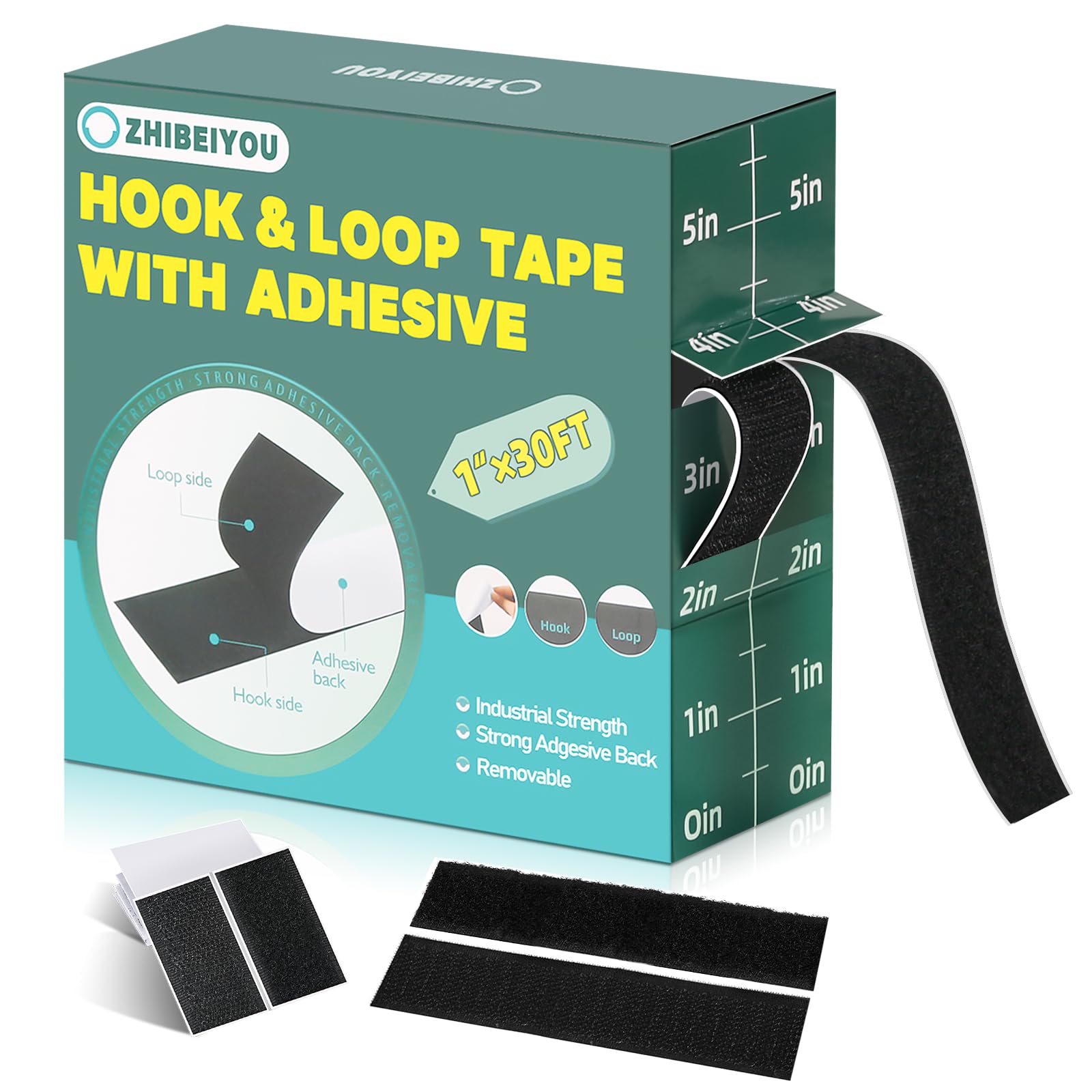 1 inĂ30 feet Black Heavy Duty Hook And Loop Tape with Adhesive, No Punching Picture Frame & Door Screen Mounting Tape, Keep Couch Cushion from Sliding, Sticky Tape for DIY at Classroom Office Home