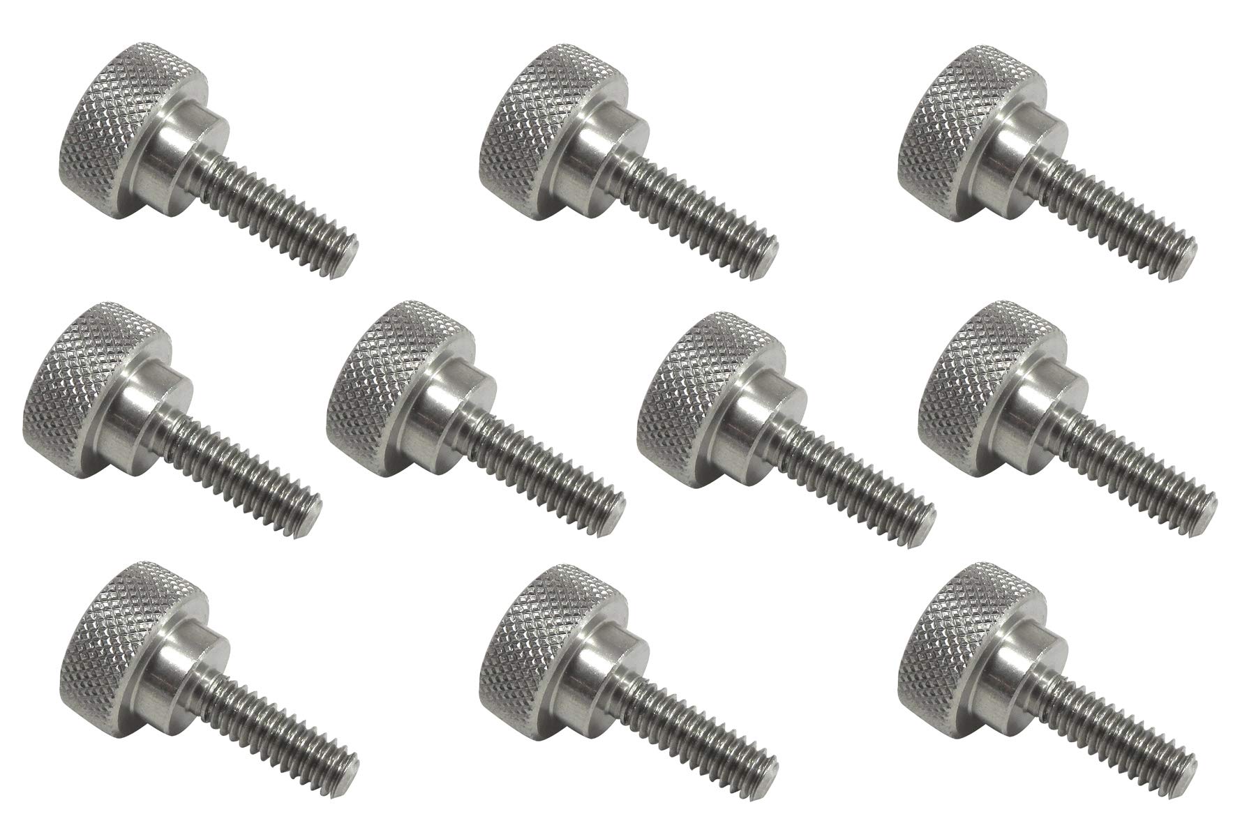 10 Pack 1/4-20 x 3/4 Inch Threads 303 Stainless Steel Diamond Knurled Thumb Screws Knobs with Straight Shoulders Right-Hand Threads SAE Flat Tip Uncoated