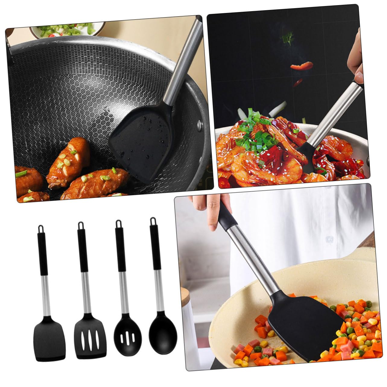 1 Set kitchen set stainless steel cookware silicone kitchen utensils non-stick utensils frying utensils dinnerware+sets stainless steel cooking utensils cooking spatula rice scoop
