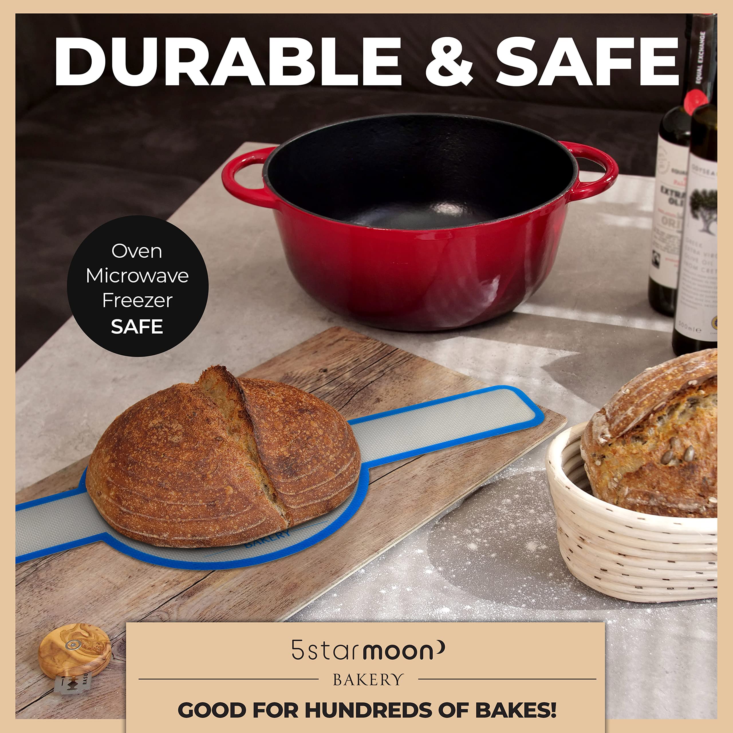 1 Silicone Bread Sling Dutch Oven Liner - Extra Thick Non-Stick Reusable Silicone Sourdough Bread Baking Mat with Long Handles, Sourdough Bread Baking Supplies for Easy Dough Transfer (Multi Color)