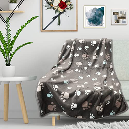 1 Pack 3 Blankets for Dogs Blankets for Large Dogs Medium Dog Blanket Super Soft Fluffy Premium Fleece Pet Blanket Flannel Throw for Dog Puppy Cat Paw Blanket,Gray,41x31inch