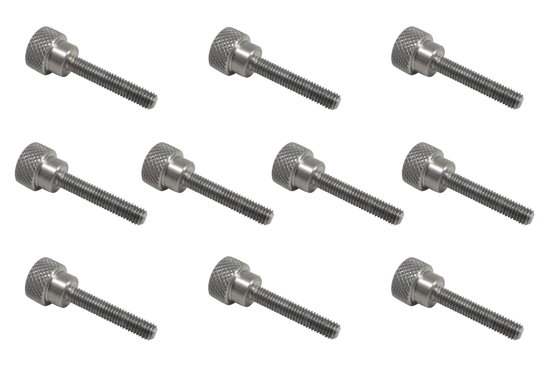 10 Pack 10-32 x 1 Inch Threads 303 Stainless Steel Diamond Knurled Thumb Screws Knobs with Straight Shoulders Right-Hand Threads SAE Flat Tip Uncoated